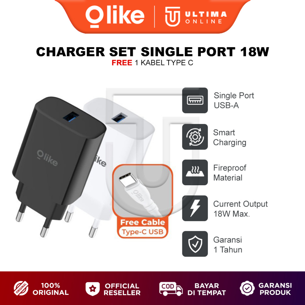 Jual OLIKE Adaptor Charger Set Kabel Data Type C 18W Fast Charging C301 ...