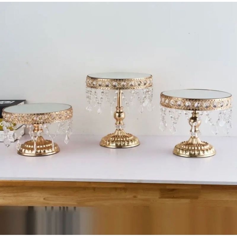 Jual Cake Stand Kaca dengan Untaian Kristal tempat kue Set | Shopee ...