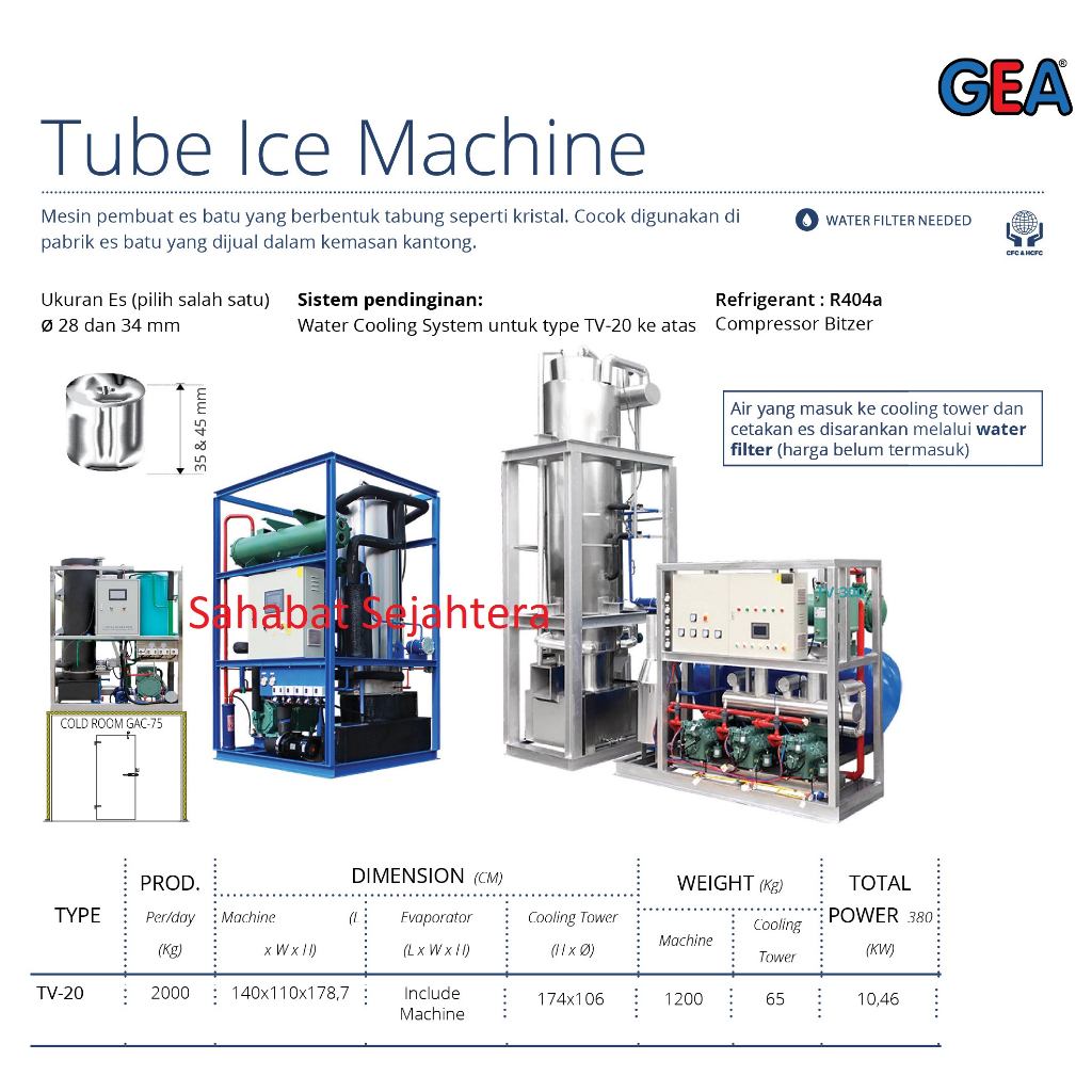 Jual GEA Tube Ice Machine / Mesin Pembuat Es Batu Tipe TV-20 | Shopee ...