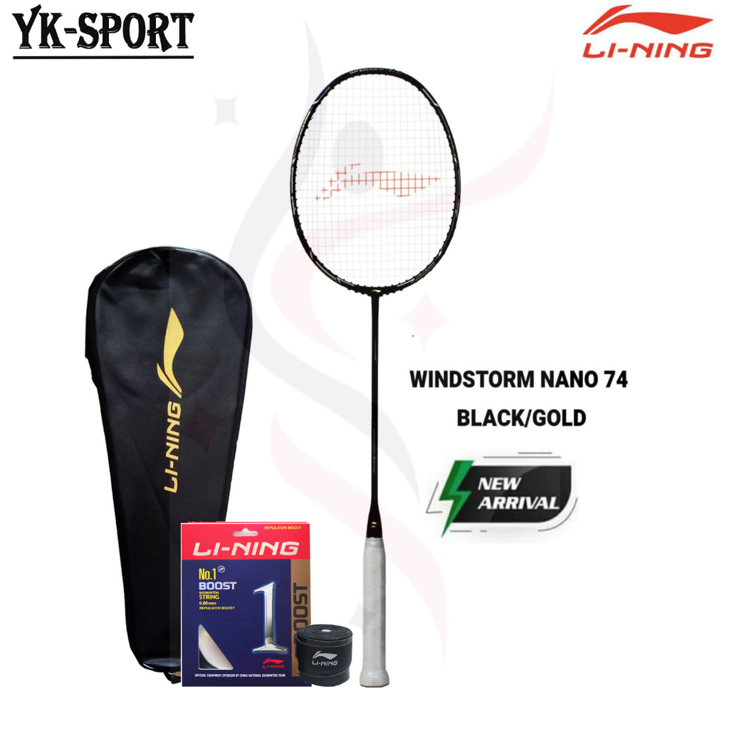 Jual Raket Lining Original Windstorm Nano 74 Black Gold Raket Badminton ...