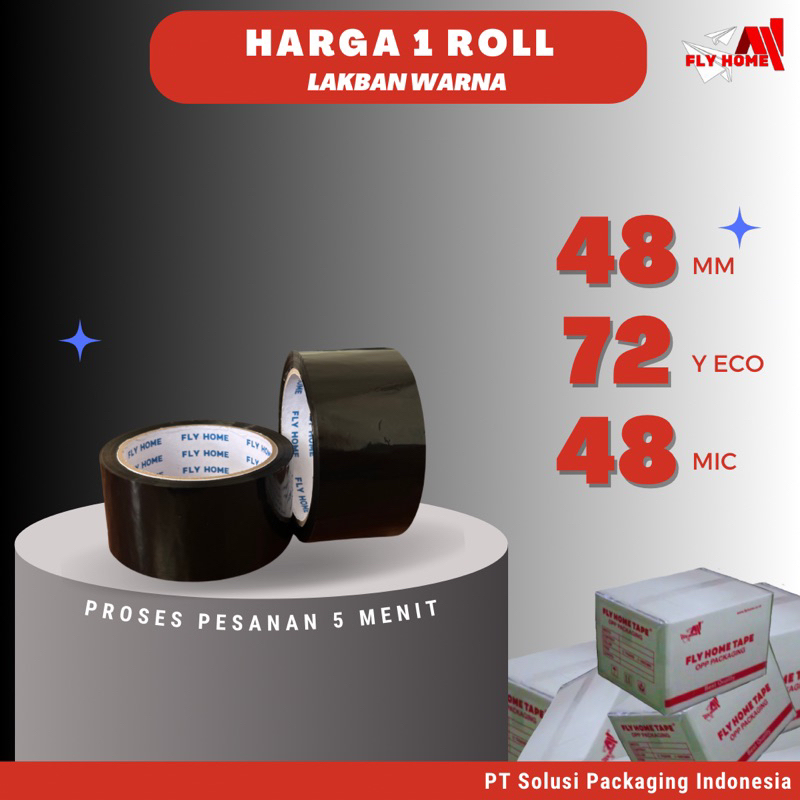 Jual FLYHOME Lakban warna hitam 72 yard 1 roll 48mm x 72yard 2inchi ECO | Shopee Indonesia