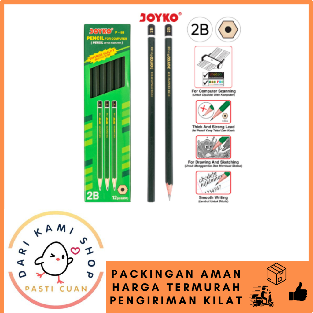Jual JOYKO PENSIL / PENCIL KAYU KOMPUTER 2B P-88 / 1 BOX (12 PCS ...