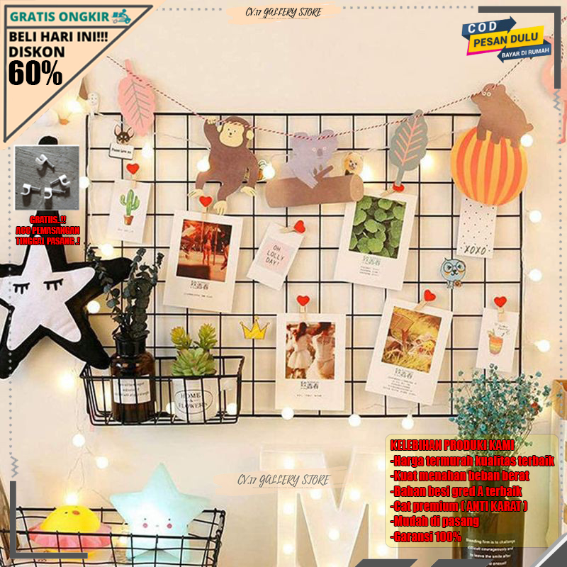 Jual Termurah Hijang 52X35 Hiasan Dinding Wall Grid Black Grid Wire ...