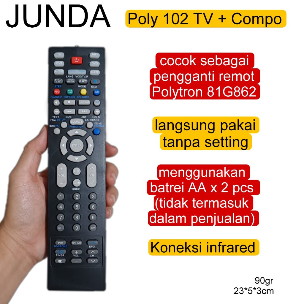 Jual REMOTE TV LED POLYTRON 81G862 JUNDA POLY 102 MULTI UNIVERSAL ...
