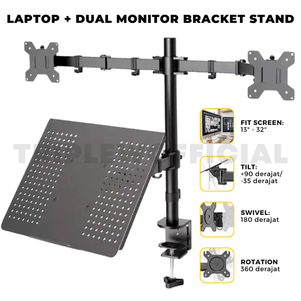 Jual Triple W Monitor Laptop Triple Stand Bracket Mount Desk Clamp Breket | Shopee Indonesia
