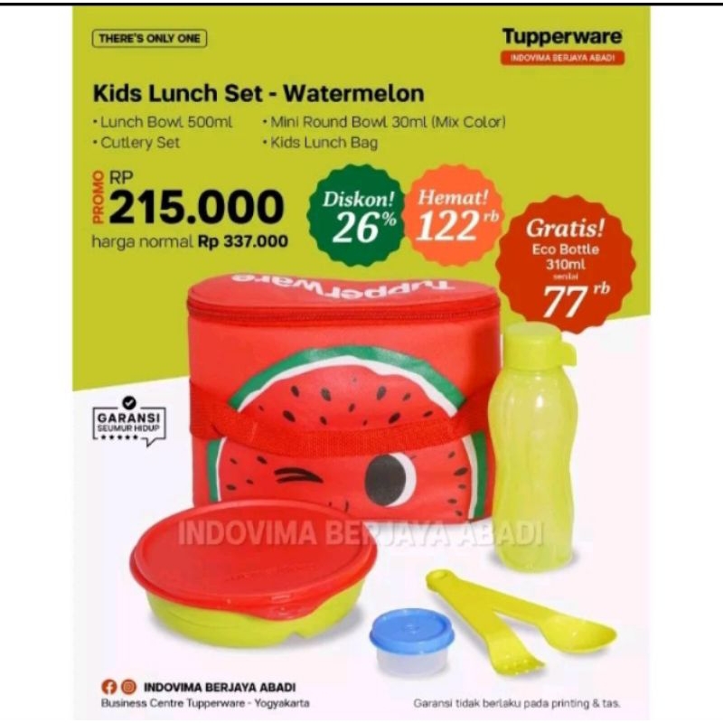 Jual kids lunch set watermelon apple tupperware kotak bekal makan anak ...