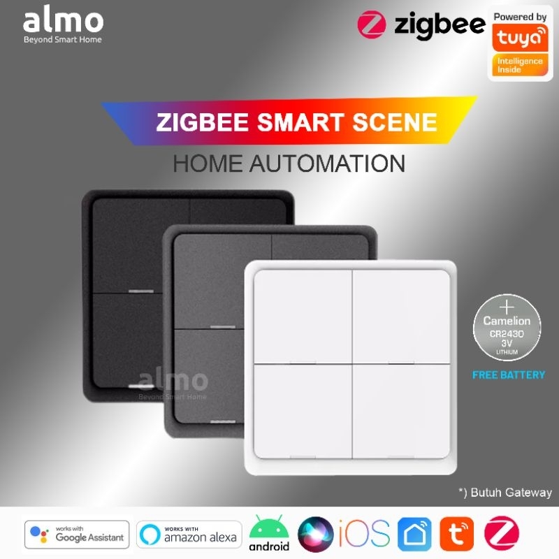 Jual ALMO Tuya ZigBee Smart Scene 4 Gang Switch Home Automation IoT | Shopee Indonesia
