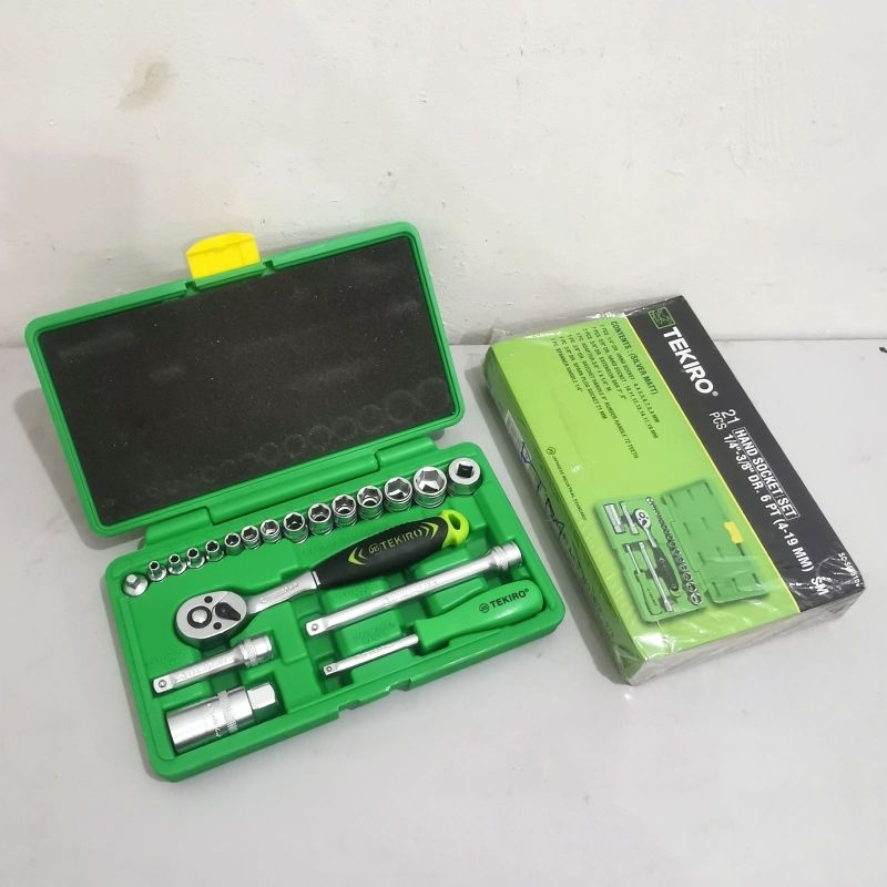 Jual TEKIRO Kunci Sok Set 6pts handle 1/4"-3/8" (inch) 4-19mm Socket set Box Plastik 21 pcs ...