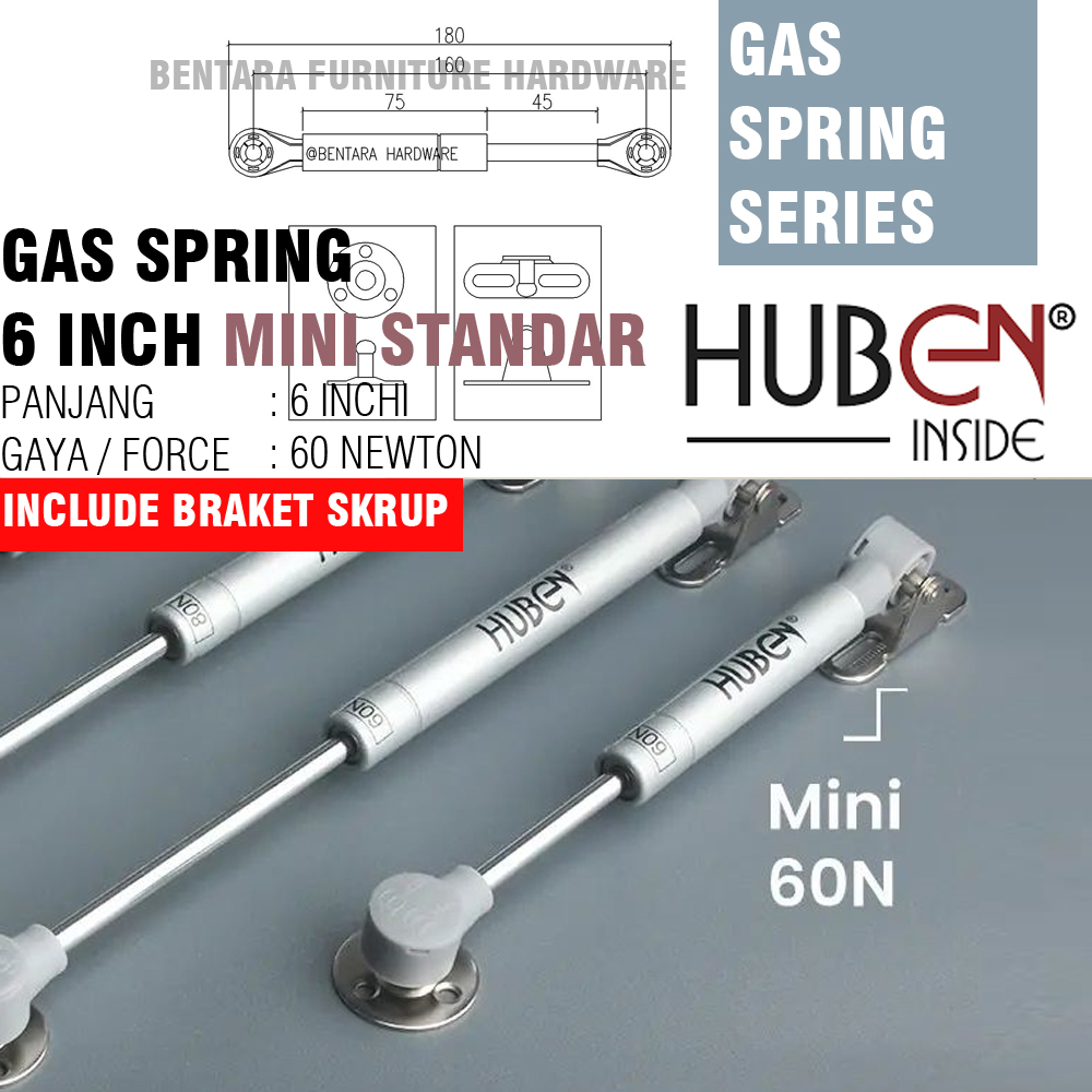 Jual HUBEN 6 INCHI x 60 NEWTON MINI GAS SPRING HIDROLIK - Upward ...