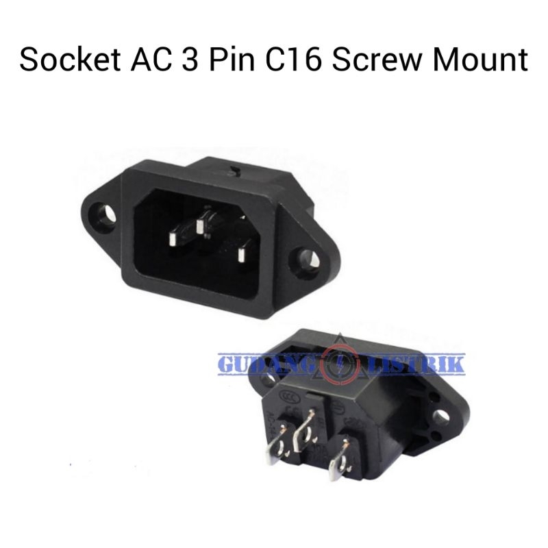 Jual Socket AC 3 Pin C16 Male Screw Mount PSU Power Outlet Tembaga | Shopee Indonesia