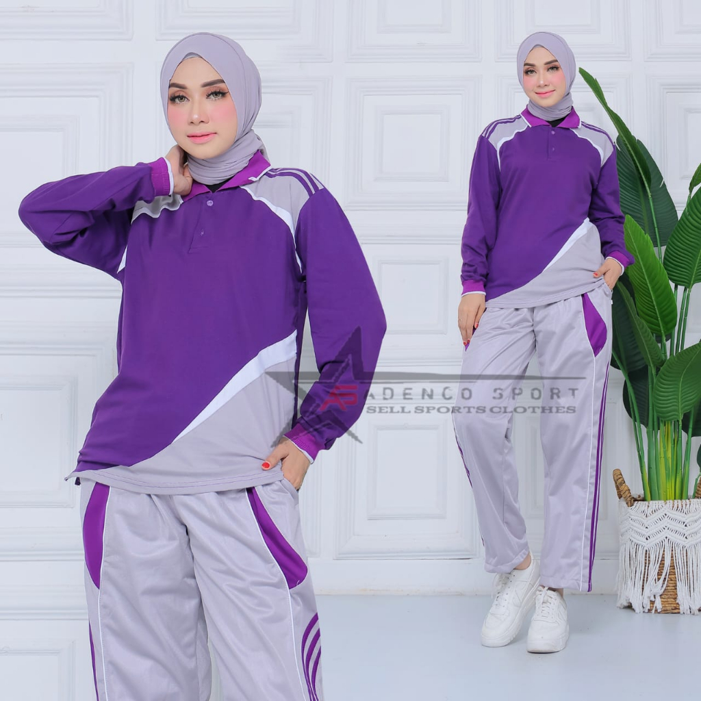 Jual Baju Olahraga Wanita 1 Set / Setelan Baju Olahraga Kerah Wanita Lengan Panjang / Stelan ...