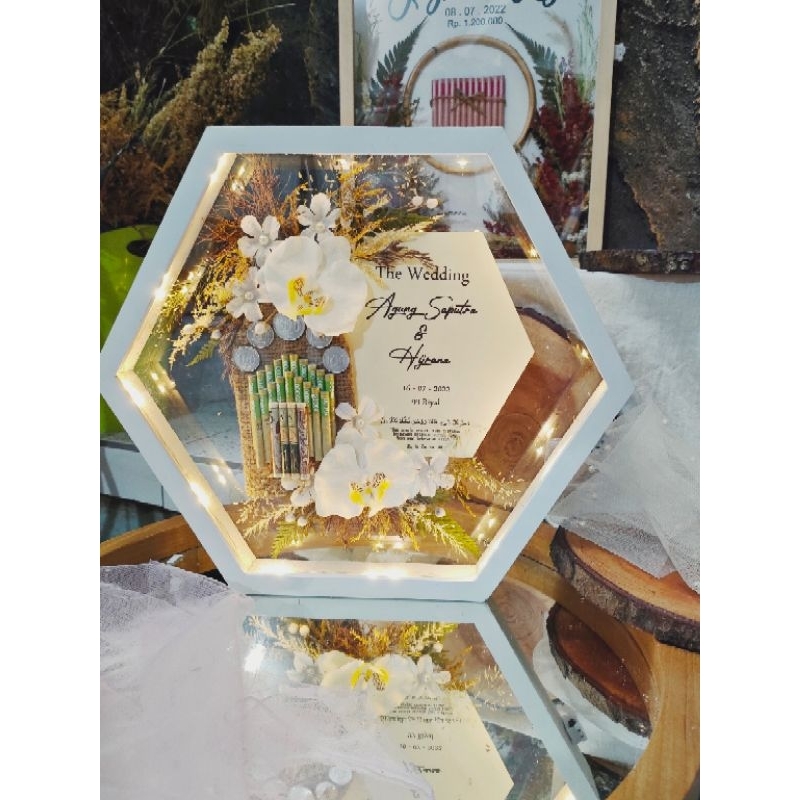 Jual (BIG SALE) MAHAR PERNIKAHAN BINGKAI HEXAGONAL AKRILIK, Mahar nikah akrilik | Shopee Indonesia