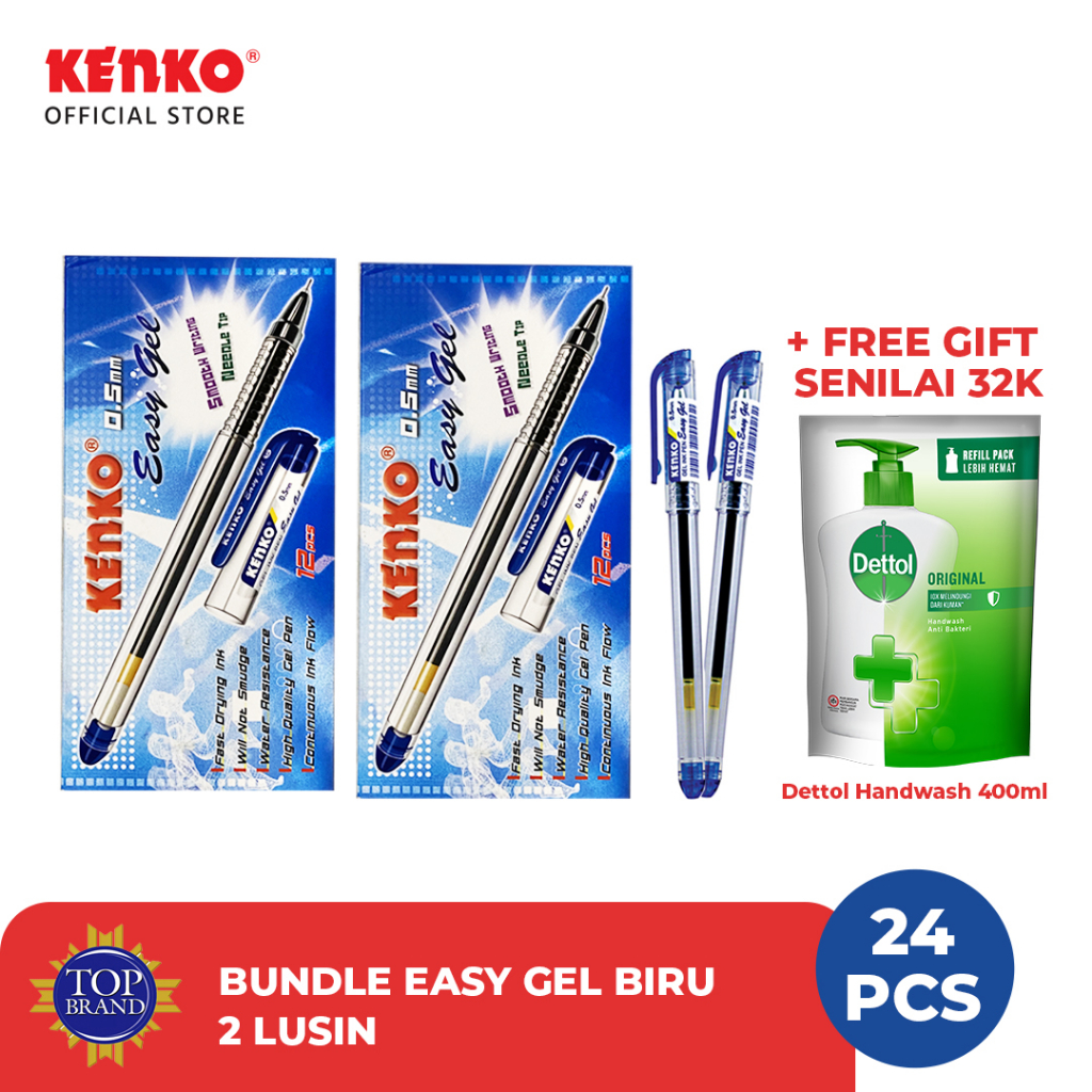 Jual Paket Pulpen Easy Gel Pen Tinta Biru 2 Lusin (24 PCS) + FREE GIFT ...