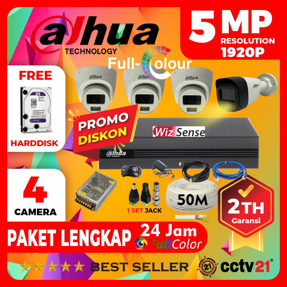 Jual Paket 4 Camera Full Color 5MP CCTV DAHUA 24Jam Selalu Berwarna ...