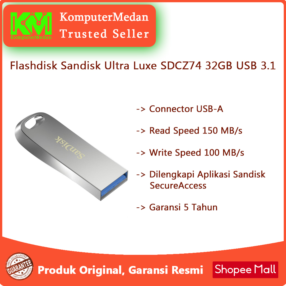 Jual Flashdisk Sandisk Ultra Luxe SDCZ74 32GB USB 3.1 | Shopee Indonesia
