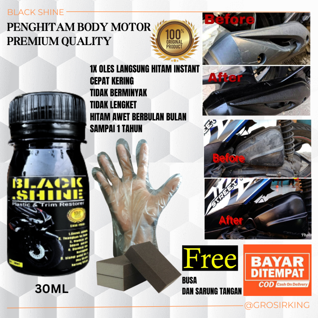 Jual black shine original penghitam bodi motor permanen 30 ml | Shopee ...
