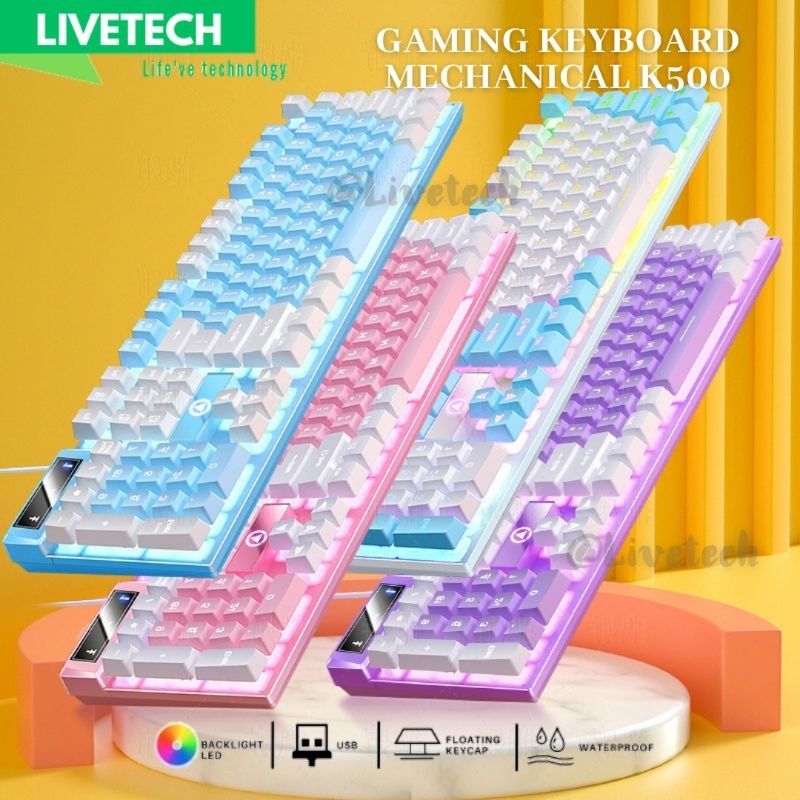 Jual LIVETECH Gaming Keyboard Mechanical Feel Pink Ungu Girl Cute LED ...