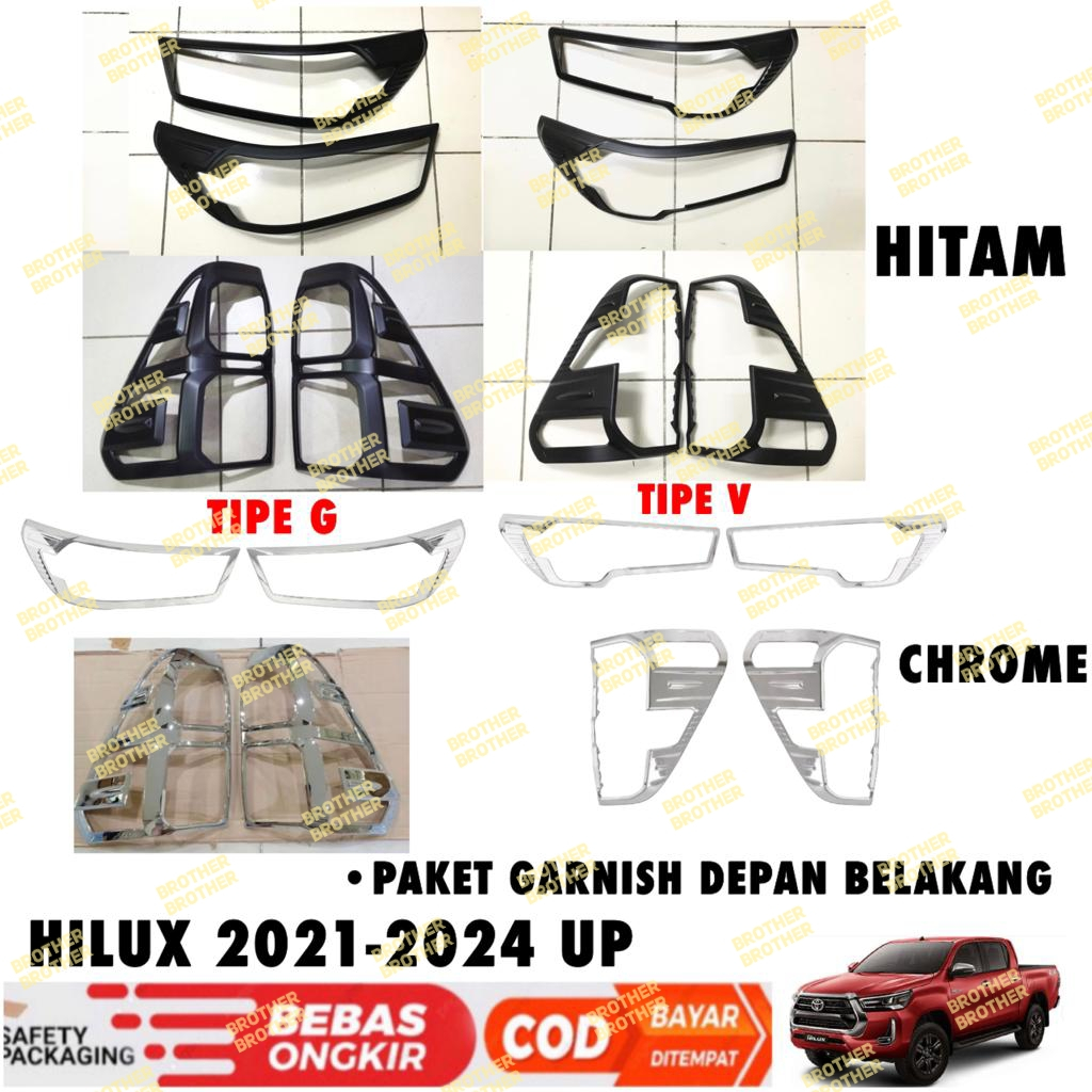 Jual Paket Garnish Lampu Depan Belakang All New Hilux Rocco 2020 2021 2022 2023 2024 Hitam ...