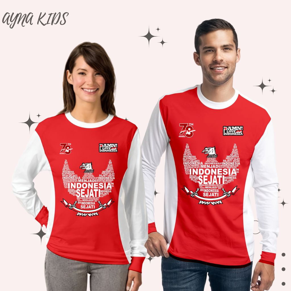 Jual Kaos Merah Putih Kemerdekaan Indoensia HUT Ke 78 Lengan Panjang Kaos Cowok cewek katun ...