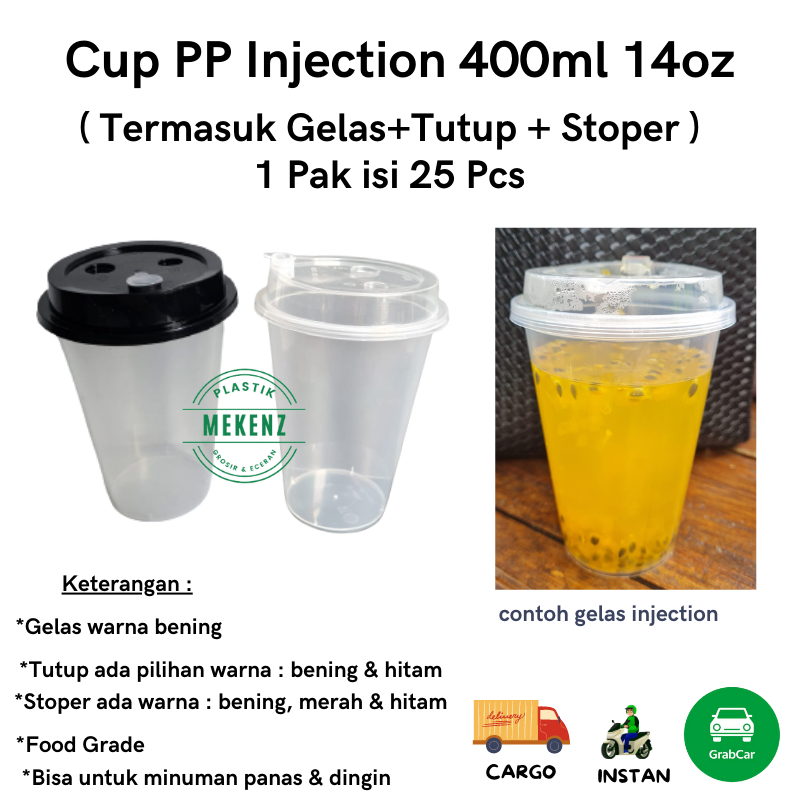 Jual PP Injection Cup 14oz 400ml Isi 25 Pcs l Gelas Plastik Boba Cheese ...