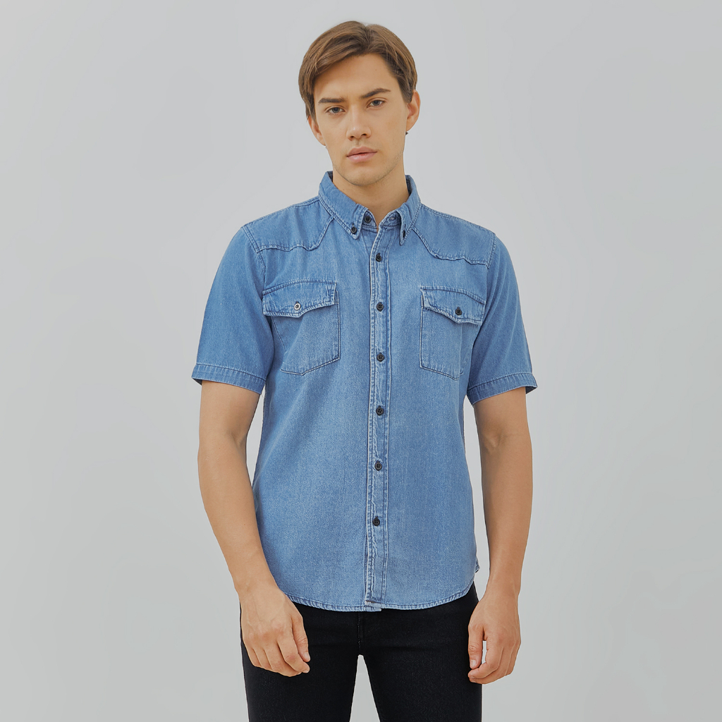 Jual HILLBOSS Kemeja Jeans Lengan Pendek Pria Biru Muda Jose - Casual ...
