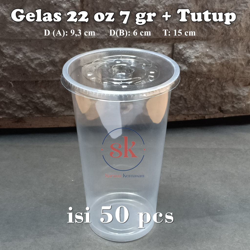 Jual (Paket 50 pcs) Gelas Plastik Cup Plastik 22 oz 7 gr AT + Tutup ...