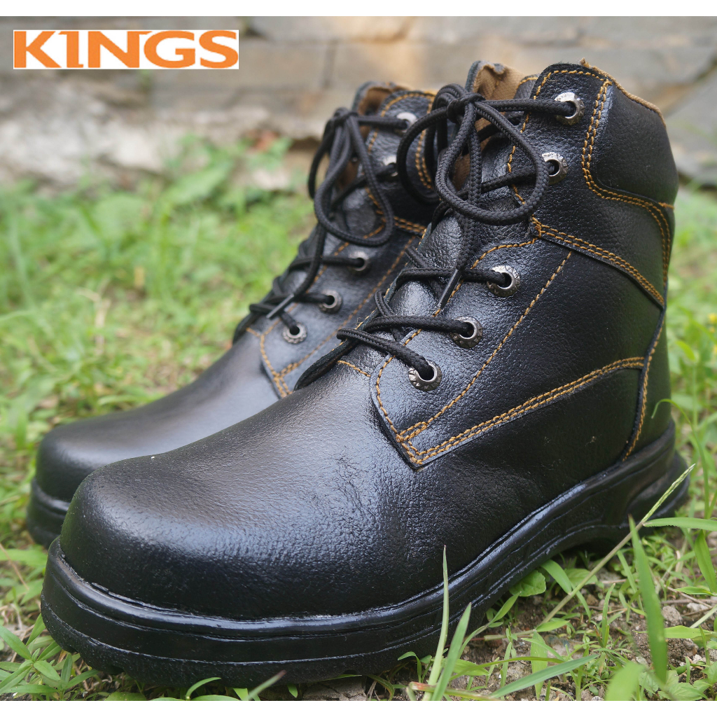 Jual Sepatu Safety Boot Tali King Kulit Sapi Asli Ujung Besi | Shopee ...
