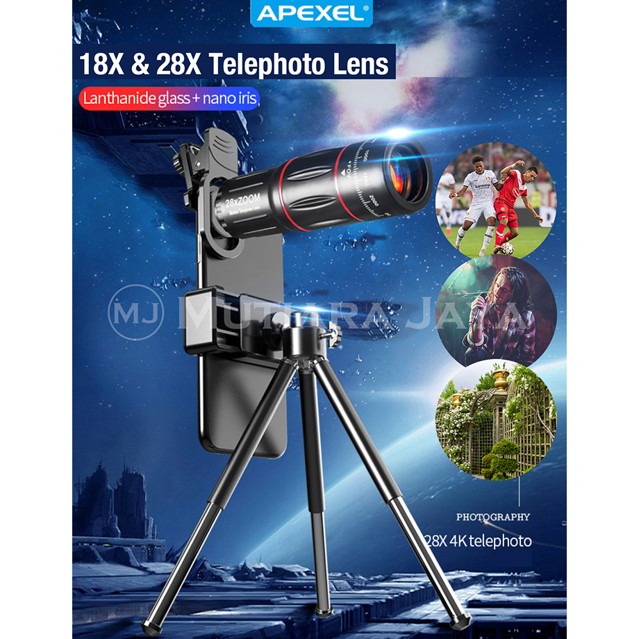 Jual APEXEL Lensa HP 18X 28X Telescope Zoom With Tripod 18XTZ | Shopee ...