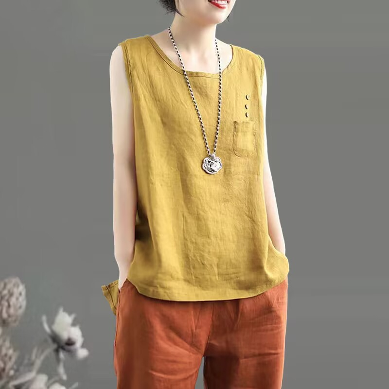 Jual Tank Top Linen Wanita Sleeveless Korean Style Tanpa Lengan Import ...