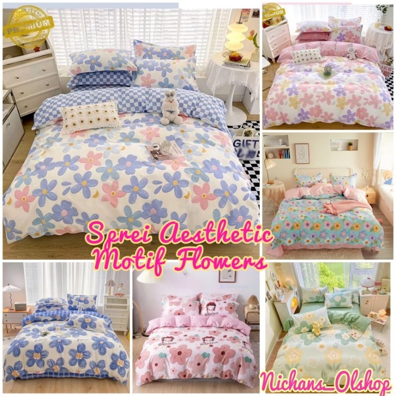 Jual SPREI AESTHETIC MOTIF BUNGA FLOWER/ SEPRAI AESTHETIC KOREA STYLE ...