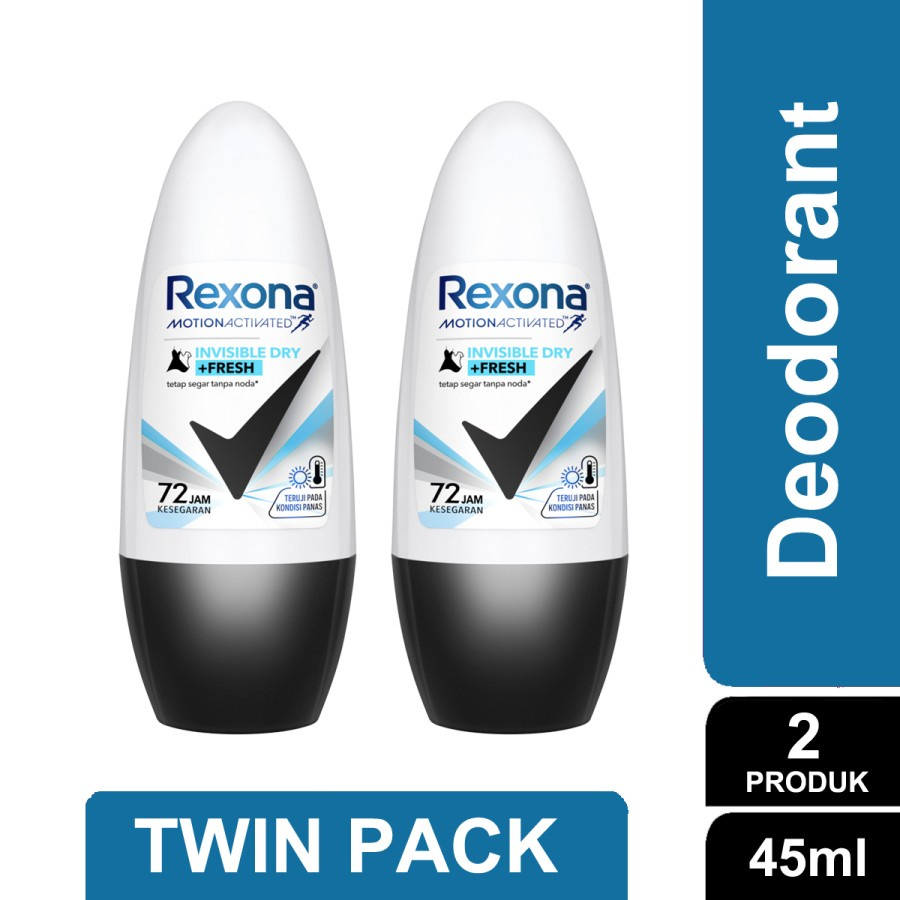 Jual Rexona Women Deodorant Roll On Invisible Dry Black + White 2 x 45 mL | Shopee Indonesia