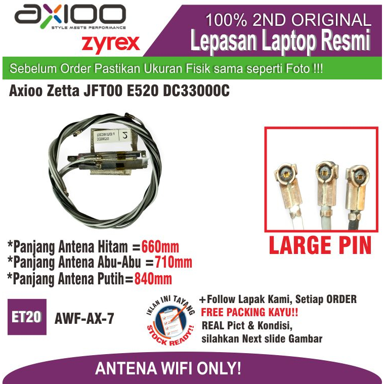 Jual ET20 AWF-AX-7 Wireless Kabel Cable Antena WIFI LAPTOP Notebook ...