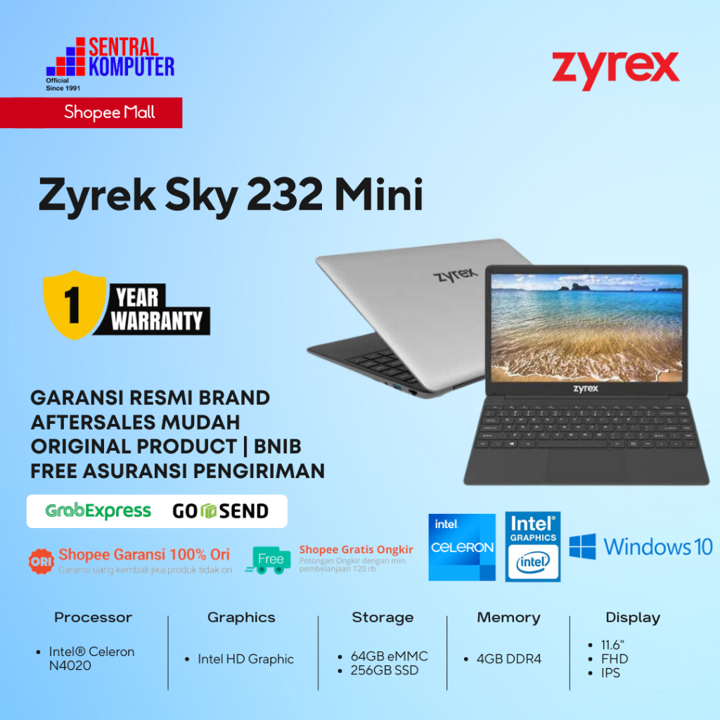 Jual Zyrex Sky 232 Mini 11" Intel N4020 4GB 64GB eMMC + 256GB SSD Win ...