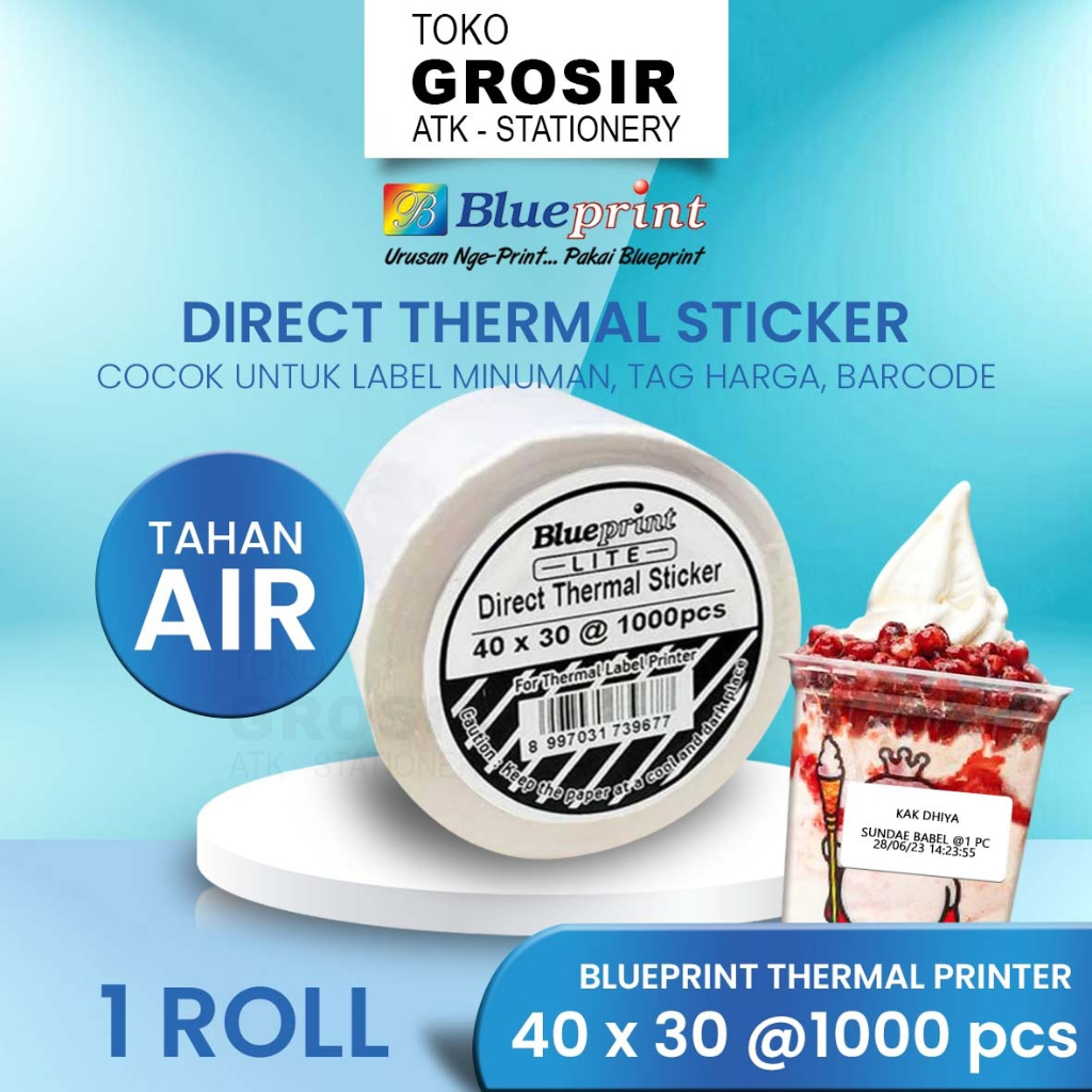 Jual 40x30 (1 ROLL) Direct Thermal Sticker Label BLUEPRINT LITE 40x30 ...