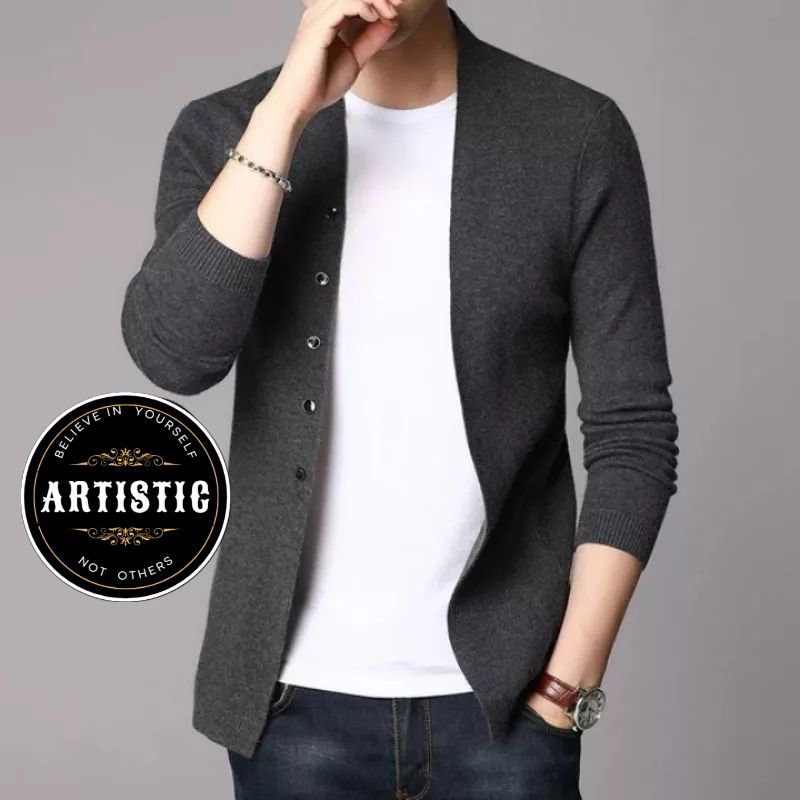 Jual Cardigan Pria Rajut Korea Polos Lengan Panjang Cotton Rajut Tebal ...