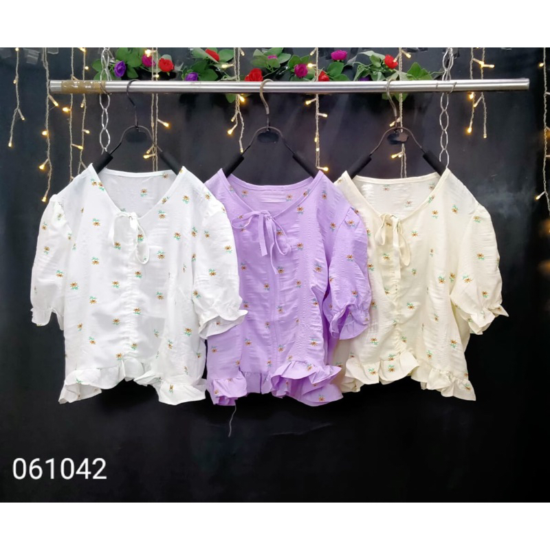 Jual CROP SERUT BUNGA BKK LENGAN BALON 3 WARNA | Shopee Indonesia