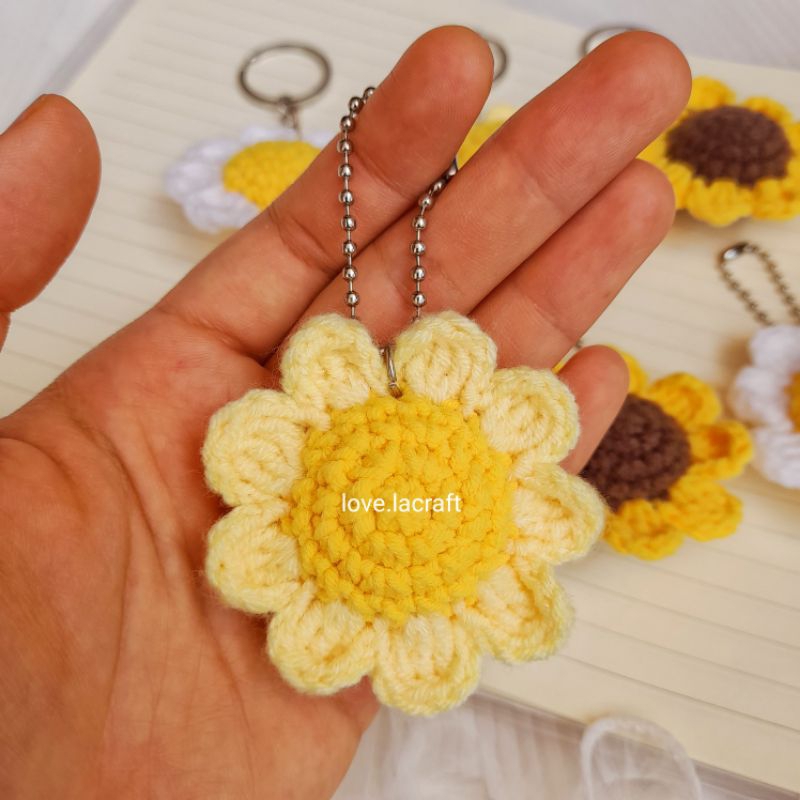 Jual Gantungan Kunci Bunga Matahari Bunga Daisy Rajut Crochet
