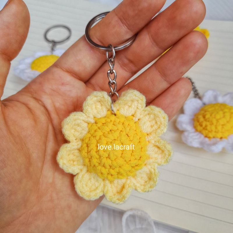 Jual Gantungan Kunci Bunga Matahari Bunga Daisy Rajut Crochet
