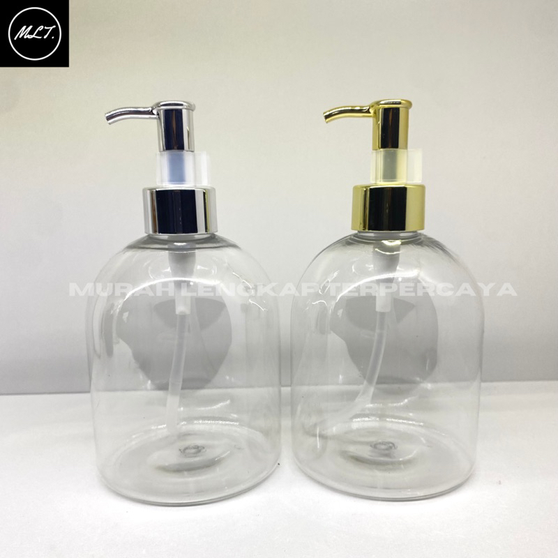 Jual BOTOL PUMP 500ML OVAL TABUNG CLIP OIL GOLD SILVER BOTOL KOSONG 500 ML | Shopee Indonesia