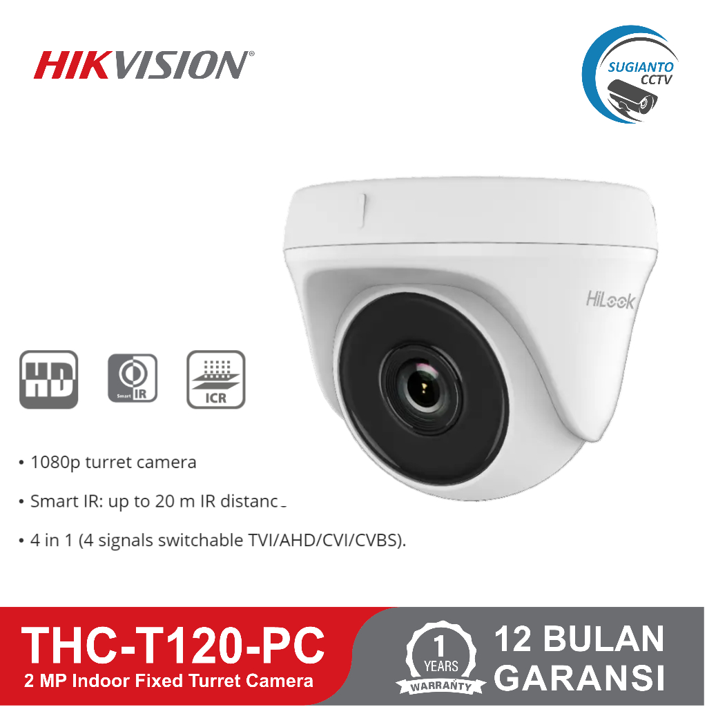 Jual CCTV HiLook THC-T120-PC 2 MP 1080p Indoor Fixed Turret Camera ...