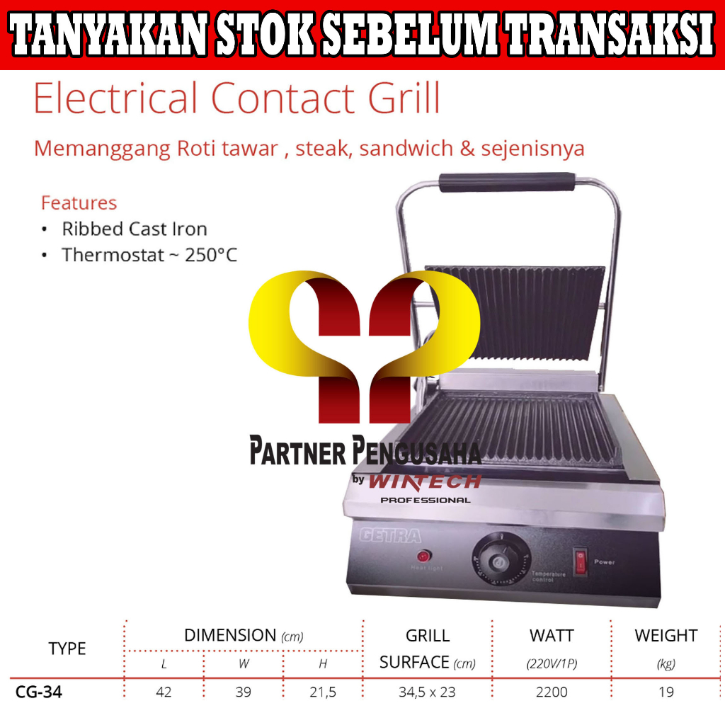 Jual Getra CG-34 Electric Contact Grill Griddler Grill Panini Press ...