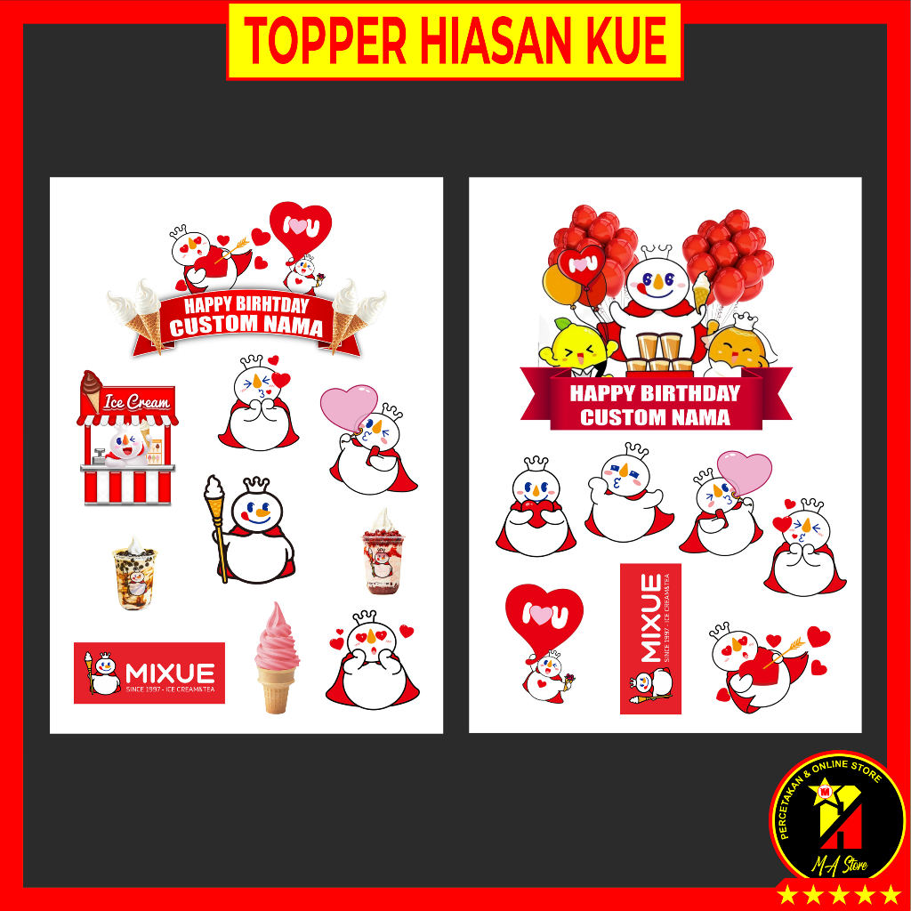Jual Topper Karakter Mixue Ice Cream Viral Hiasan Kue Cake Ulang tahun ...