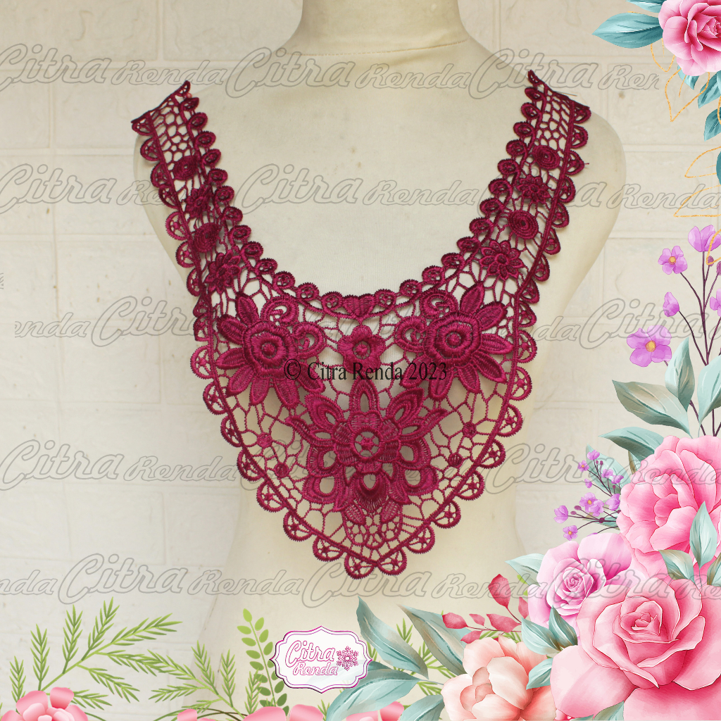 Jual (Per Pcs) AP543 Aplikasi Kerah Bordir Patch Leher / Renda Leher ...