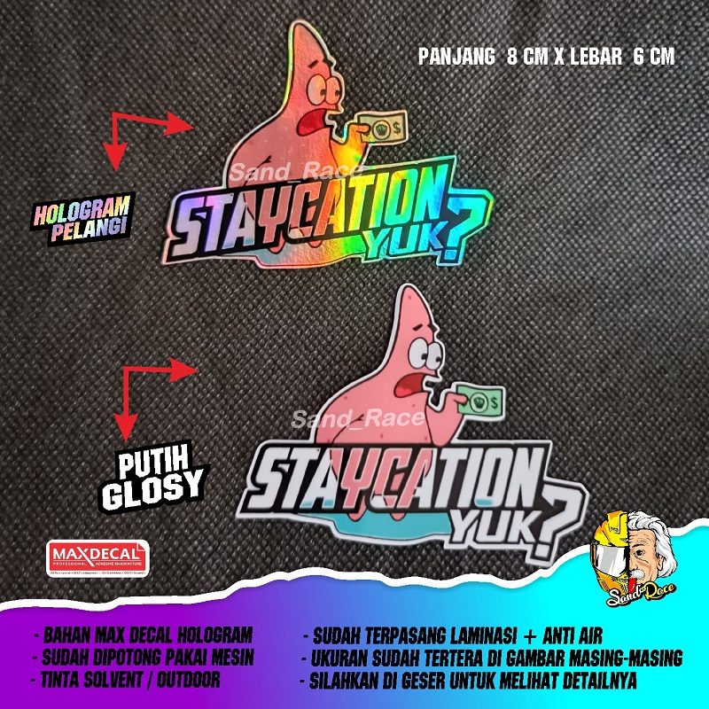 Jual stiker staycation viral / stiker main yuk plesetan lucu hologram ...