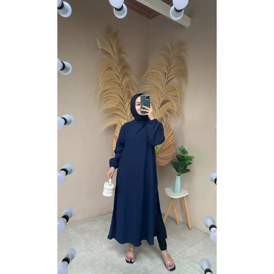 Jual BELLA LONG TUNIK KNIT HORNET PREMIUM BELAH SAMPING | Shopee Indonesia