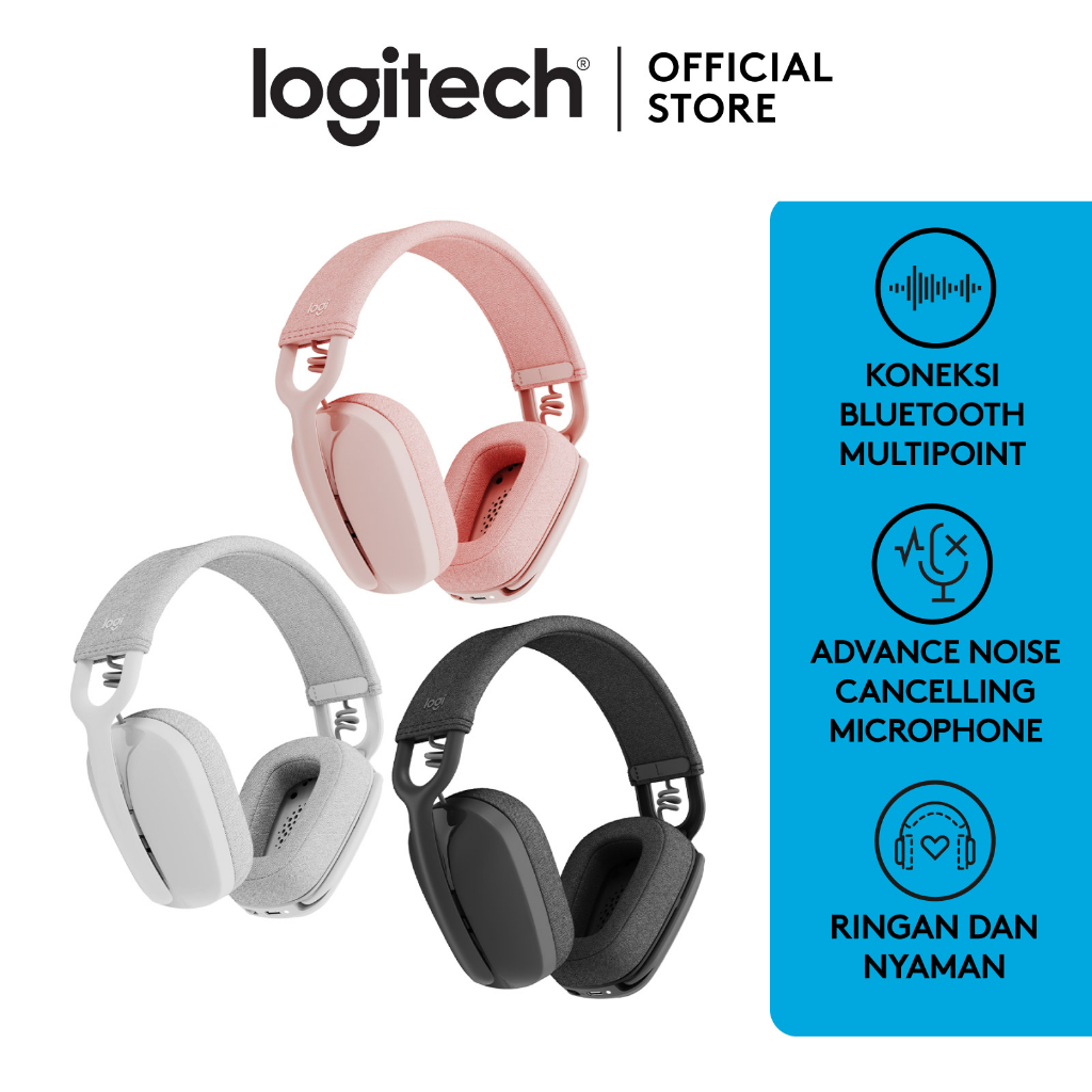 Jual Logitech Zone Vibe 100 Wireless Headphone dengan Bluetooth Multipoint dan Mikrofon Noise ...