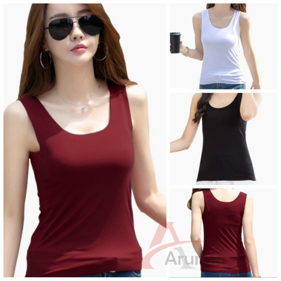 Jual Tank top wanita tangtop Singlet Tali Lebar Kaos Dalam Putih dan warna lain | Shopee Indonesia