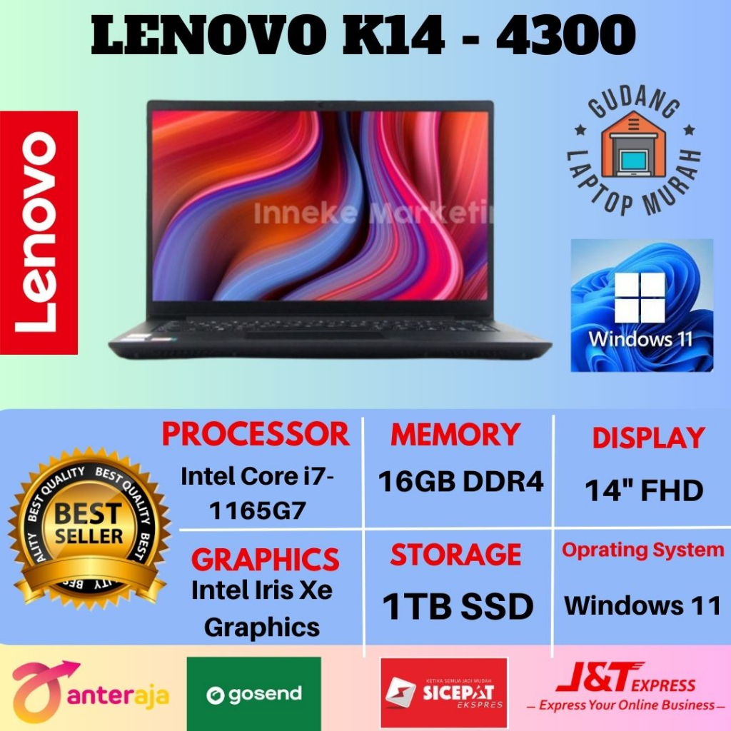 Jual LAPTOP LENOVO K14 - 4300 | I7-1165G7 RAM 16GB/SSD 1TB/14"/INTEL IRIS/WIN 11 | Shopee Indonesia