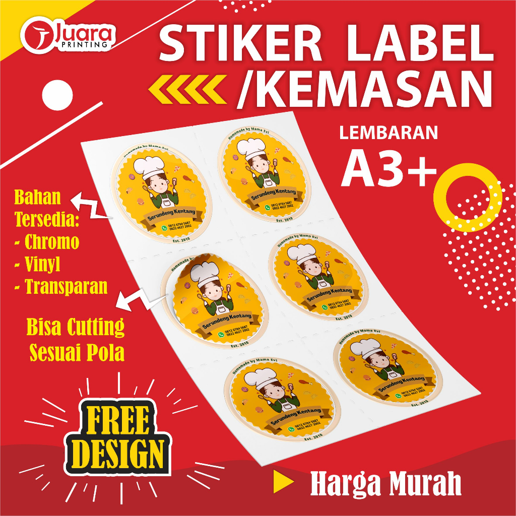 Jual STIKER LABEL KEMASAN LEMBARAN A3+ BEBAS CUSTOM DISAIN | Shopee ...
