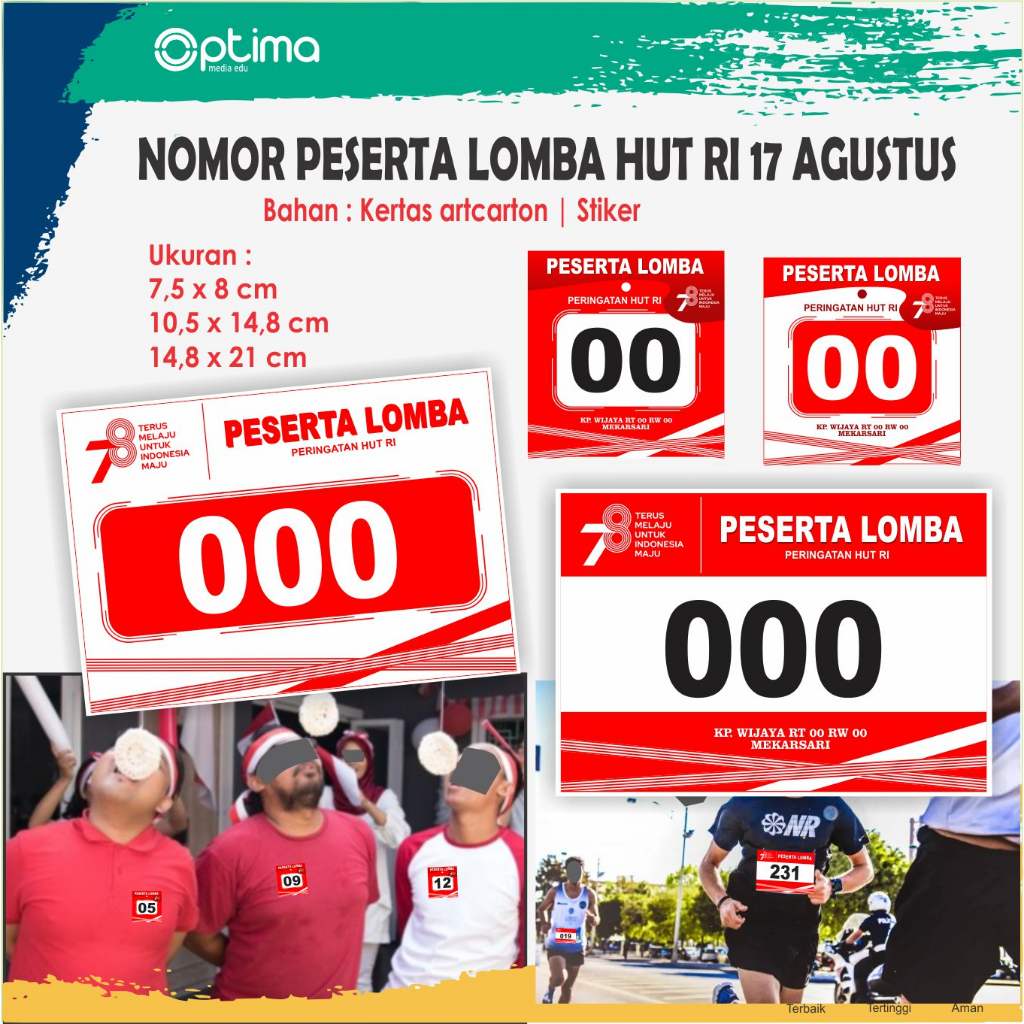 Jual Nomor Dada Peserta Lomba Perayaan peringatan HUT Kemerdekaan RI ke ...